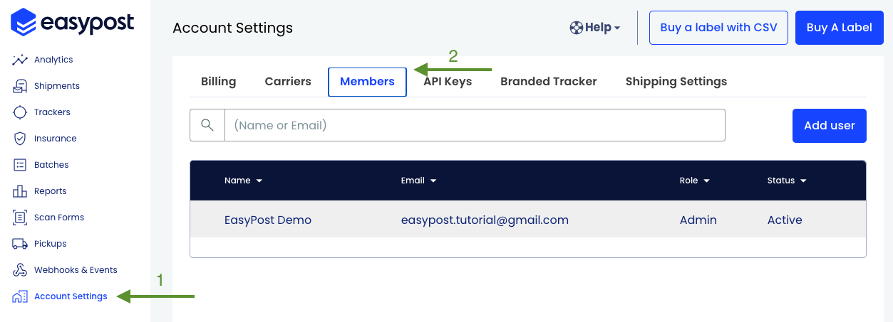 Add Users with Our New Members Tab - EasyPost